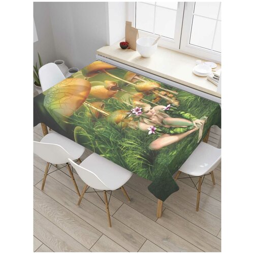 Скатерть прямоугольная JoyArty на кухонный стол "Нимфа под грибами" из оксфорда, 120x145 см
