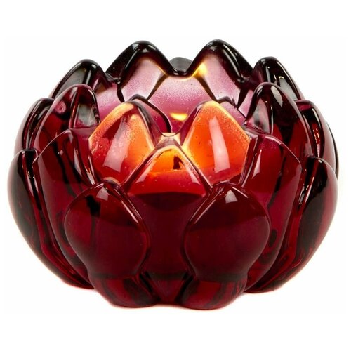 Goodwill Стеклянный подсвечник для чайной свечи Сердце Лотоса 8*6 см, бордовый MV 10004