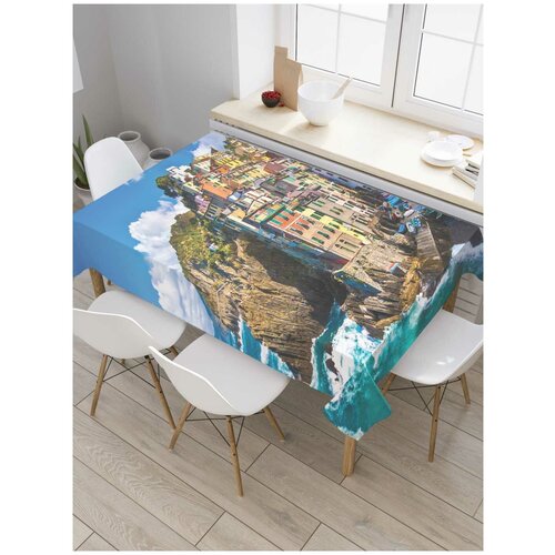 Скатерть прямоугольная JoyArty на кухонный стол "Прибрежный город" из оксфорда, 120x145 см