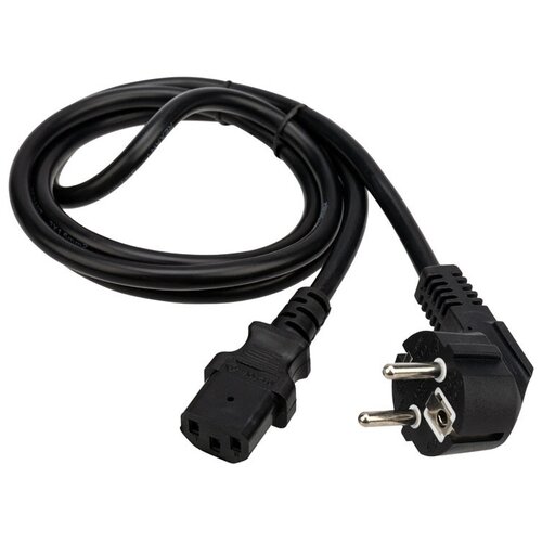 Сетевой шнур, евровилка угловая-евроразъем С13, кабель 3x1,5 мм 1.5 м PVC пакет, цвет: Черный