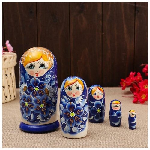 Матрёшка 5-ти кукольная "Нина" синяя , 14-15см, ручная роспись. 6032603