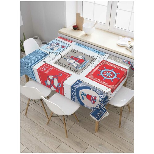 Скатерть прямоугольная JoyArty на кухонный стол "Морские почтовые марки" из оксфорда, 120x145 см