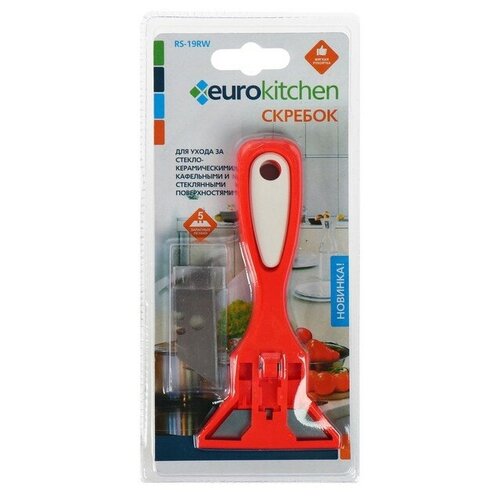 Euro Clean Скребок для стеклокерамических плит Euro Kitchen цвет красный/белый, 1 шт(+ 3 лезвия)