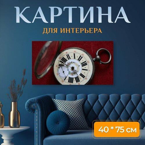 Картина на холсте "Часы, карманные часы, исторический" на подрамнике 75х40 см. для интерьера