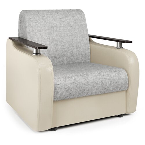 Кресло-кровать Гранд Д экокожа беж и серый шенилл