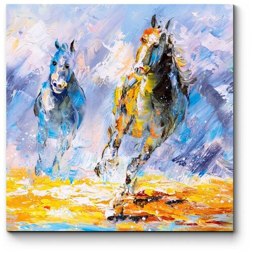 Модульная картина Бегущие лошади, масло 130x130