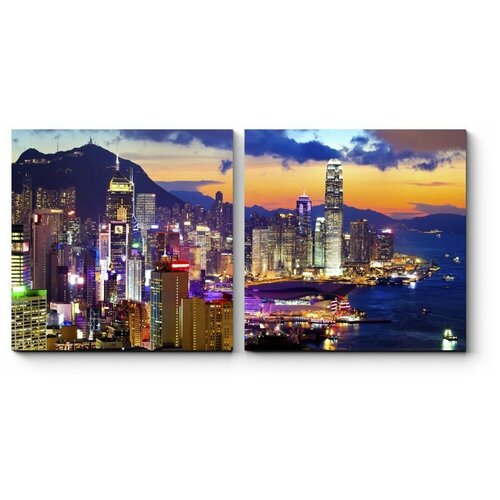 Модульная картина Красочный Гонконг в лучах закатного солнца 40x20