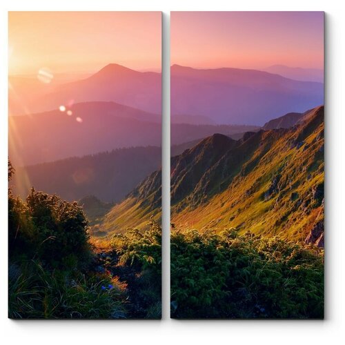 Модульная картина Летний пейзаж в горах на рассвете 140x140