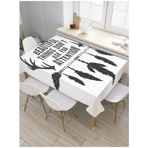 Скатерть прямоугольная JoyArty на кухонный стол "Красивая вещь не просит внимания" из оксфорда, 180x145 см
