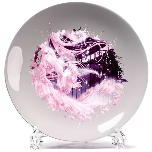 Тарелка Аниме девушка с розовыми волосами веер