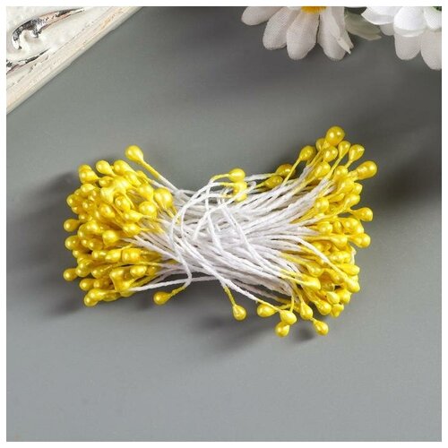 --- Тычинки для искусственных цветов "Капельки светло-жёлтые" (набор 130 шт) длина 6 см