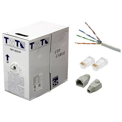 Кабель витая пара TWT-5E U/UTP - CU (медь) 4х2х24AWG CAT5e PVC / серый - 30м