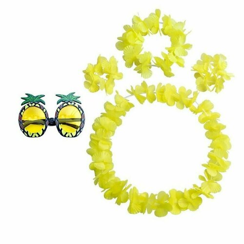 Гавайский набор Вайкики : гавайское ожерелье, повязка на голову, браслеты, очки