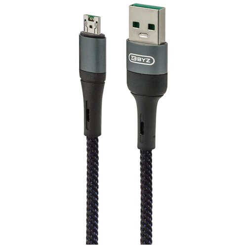 USB-кабель BYZ BC-031m AM-microBM 1.2 метра, 6A, 65W, нейлон, чёрно-синий