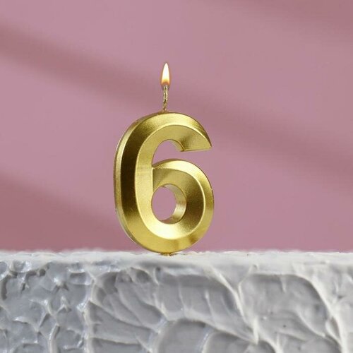Свеча в торт на шпажке «‎Грань», цифра "6", золотая, 5 см