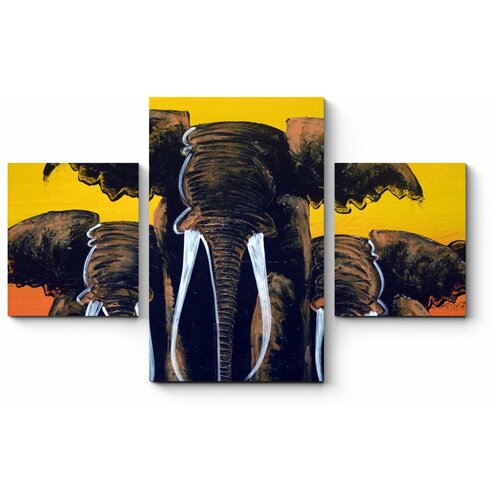 Модульная картина Могучее трио слонов 150x98