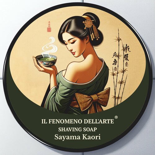 Мыло для бритья IL FENOMENO DELL'ARTE (200гр.) SAYAMA KAORI с рисовым маслом для сухой и чувствительной кожи лица. Нежный и мягкий аромат зеленого чая и теплого, обволакивающего мускуса. Феномено.