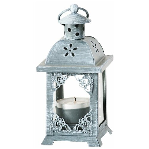 Подсвечник-фонарик под чайную свечу паули - Ажурный орнамент, металлический, серый, 14х7 см, Boltze 2730900-1