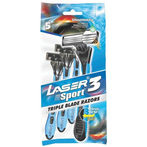 Бритвы одноразовые комплект 5 шт. LASER SPORT 3 (аналог Gillette Blue 3), три лезвия, 836801005629 3 шт .