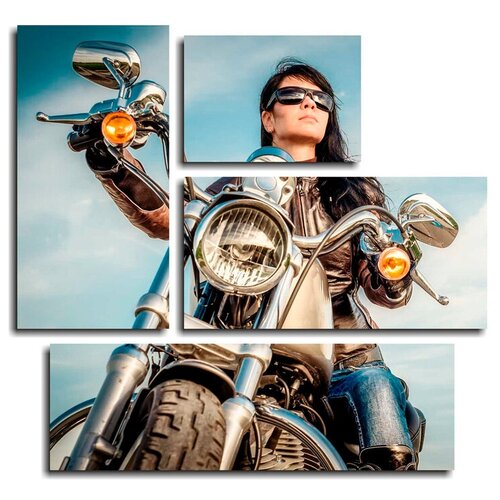 Модульная картина Девушка на мотоцикле 119х114 см