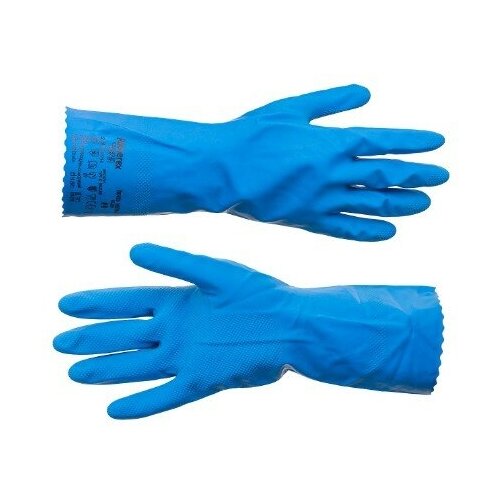 Перчатки латексные хозяйственные с хлопковым напылением хозяйственные Unitec RF1, цвет: голубой, размер S (7), 1 пара
