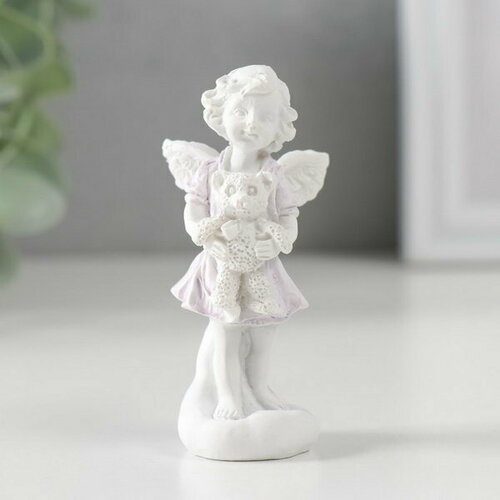 Сувенир полистоун "Белоснежный ангел в цветной тоге с мишкой" 7.2х3.5х2.8 см