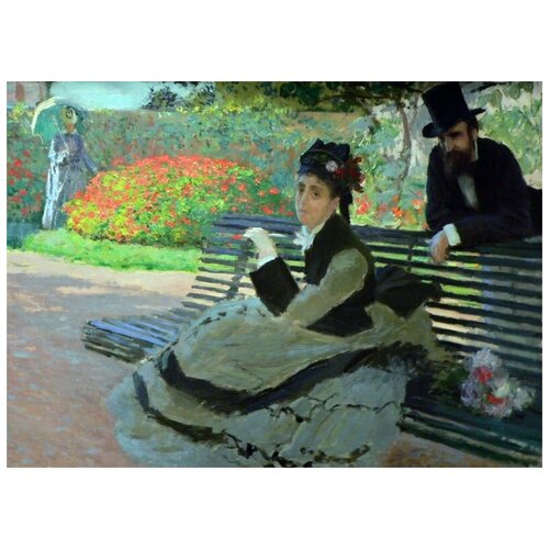 Репродукция на холсте Камиль Моне на Садовой скамейке (Camille Monet on a Garden Bench) Моне Клод 42см. x 30см.