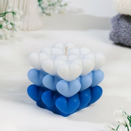 Дарим Красиво Свеча фигурная "Бабл Сердце", 6х6 см, бело-голубая
