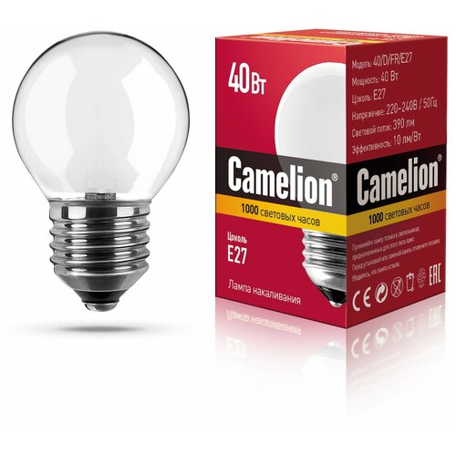 Лампа накаливания Camelion 9869, E27, D45, 40 Вт, 2700 К