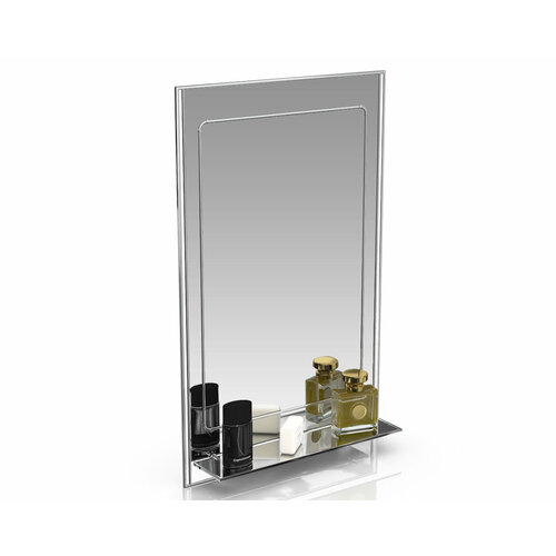 Зеркало 124Д серебро с белым, ШхВ 50х80 см, зеркало для ванной комнаты, с полкой
