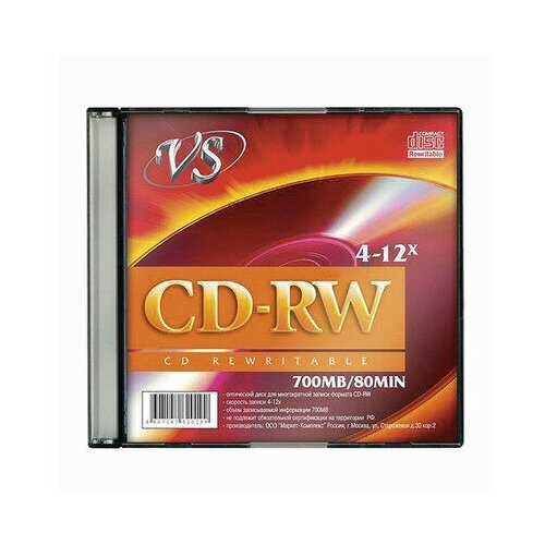 VS Диск CD-RW VS 700 Mb, 12x, Slim Case (1), (1/200) (VSCDRWSL01) [10000046082]