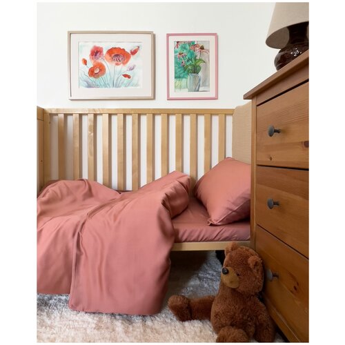 Детское постельное белье из тенселя, розовый, простыня 80х160 см