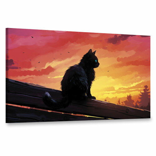 Интерьерная картина 100х60 "Кот и его рассвет"