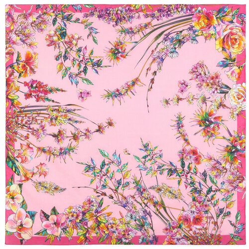 Платок Павловопосадская платочная мануфактура,115х115 см, зеленый, розовый