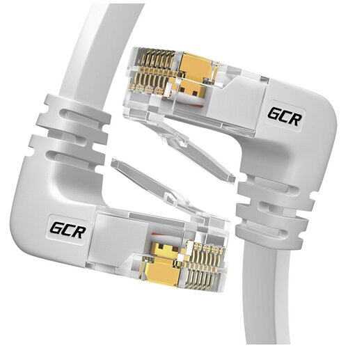 GCR Патч-корд PROF плоский 2.0m, UTP медь кат.6, белый, верхний/верхний угол, ethernet high speed 10 Гбит/с, RJ45, T568B