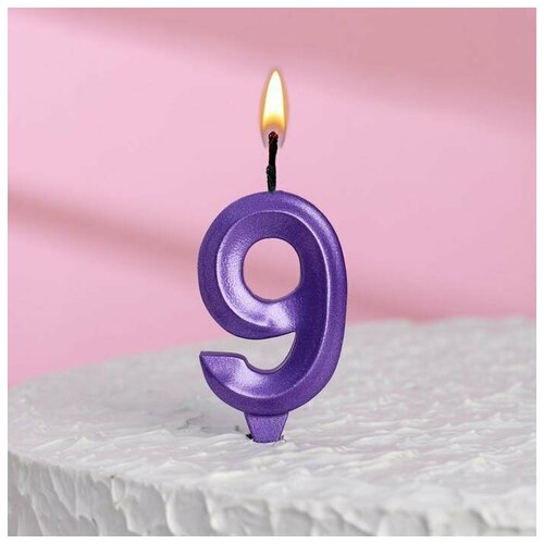 Свеча в торт "Грань", цифра "9", фиолетовый металлик, 7.8 см
