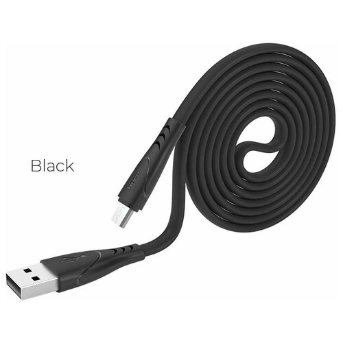 Кабель USB - микро USB HOCO X42 Soft, 1.0м, плоский, 2.4A, силикон, огнестойкий, цвет чёрный