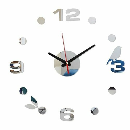 Часы-наклейка, серия: , Птичка, плавный ход, d-40 см, серебро