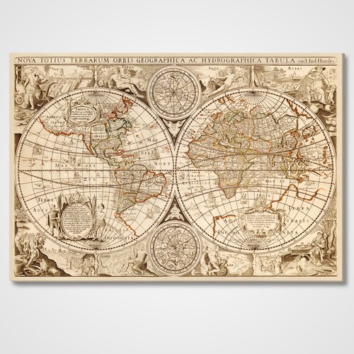Карта мира 1655 г, печать на холсте, 73 см х 50 см