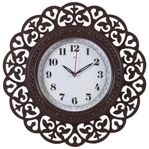 Большие оригинальные настенные кварцевые часы необычной формы в виде витого круга коричневого цвета Рубин Классика, 47 см