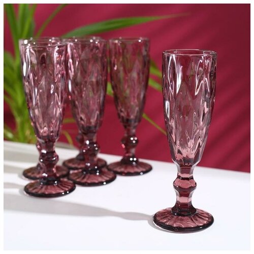 Magistro Набор бокалов стеклянных для шампанского Magistro «Круиз», 160 мл, 7×20 см, 6 шт, цвет розовый