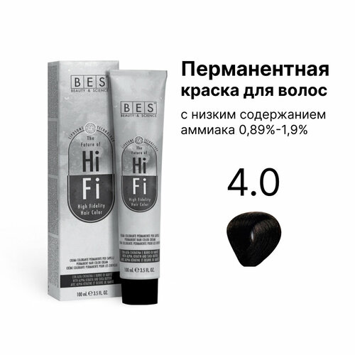 BES Перманентная крем-краска для волос HI-FI, 4.0 каштановый, 100 мл
