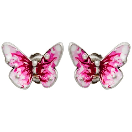 Серьги пусеты Immago, серебро, 925 проба, эмаль, розовый, серебряный