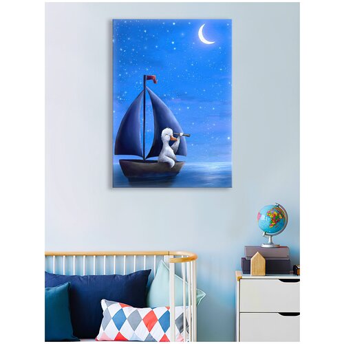 Картина для интерьера на натуральном хлопковом холсте "Гусь мореплаватель", 55*77см, холст на подрамнике, картина в подарок для дома