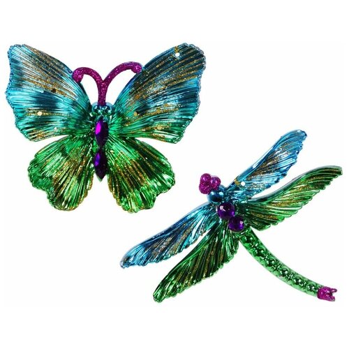 Набор ёлочных игрушек бабочка И стрекоза, зелёный с голубым, акрил, 10 и 13 см, 2 шт, Kurts Adler ZGZ0108-зелёно-голуб