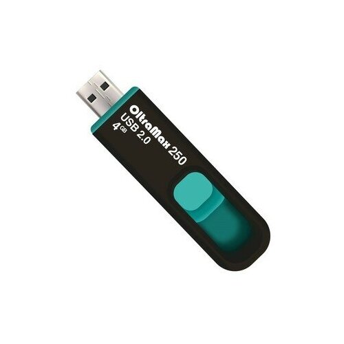 Флешка OltraMax 250, 4 Гб, USB2.0, чт до 15 Мб/с, зап до 8 Мб/с, бирюзовая