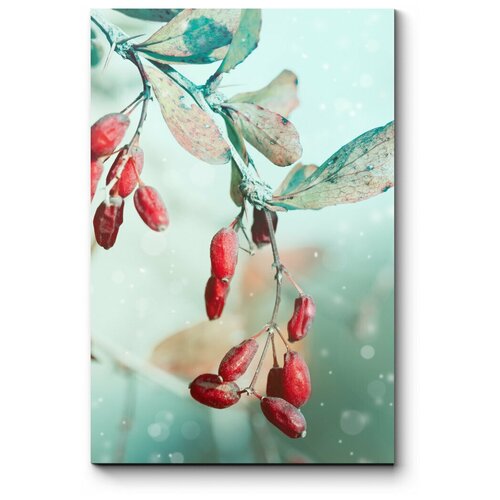 Модульная картина Красные ягоды, припорошенные снежком 110x165