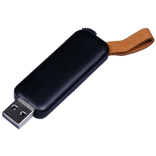 Классическая выдвижная пластиковая промо флешка с ремешком (64 Гб / GB USB 3.0 Черный/Black 044)