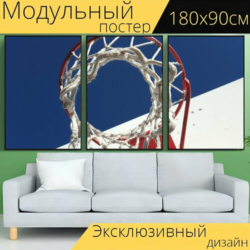 Модульный постер "Баскетбол, виды спорта, баскетбольное кольцо" 180 x 90 см. для интерьера
