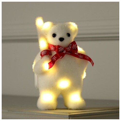 Фигура световая "Медведь с посохом в шарфе", 15х9х6 см, фиксинг, от батареек, Т/белый 4843993